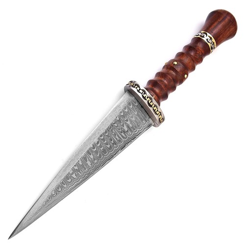 Candle Lit Endeavor Medieval Spiral Handle Damascus Double Edge Dagger