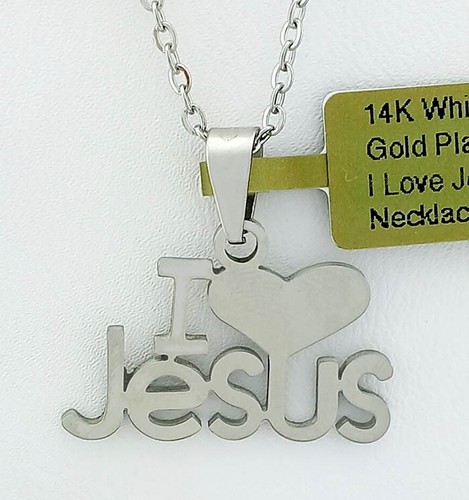 *I LOVE JESUS* PENDANT NECKLACE 14K WHITE GOLD PLATED - New With Tag | eBay