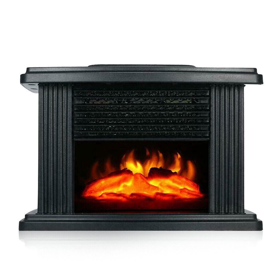 Small Electric Fireplace Standing Space Heater Stove 3D Flame Log ...