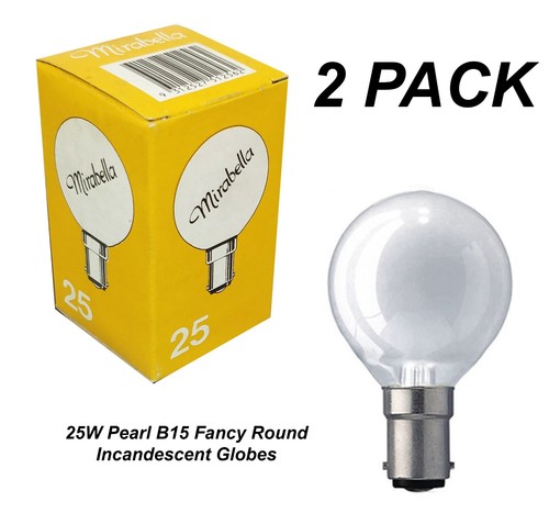 2 x 25W Pearl Fancy Round Light Globes Bulbs Lamps B15 Small Bayonet ...