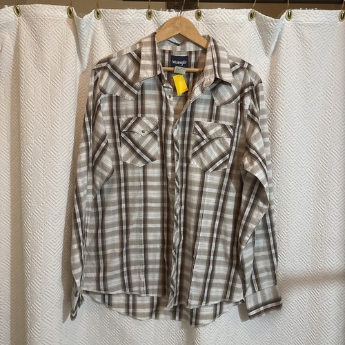 Wrangler Mens Brown Tan Button Up Long Sleeve Pearl Snap Western Shirt ...