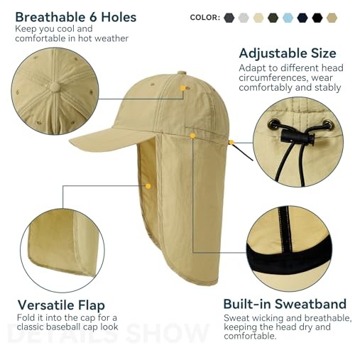 Sun Hats with Neck Flap for Men Women UPF 50+ Waterproof Baseball Cap ...