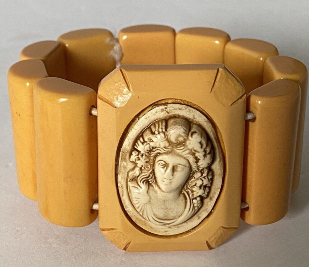Vintage Bakelite Celluloid Cameo Butterscotch Stretch… - Gem
