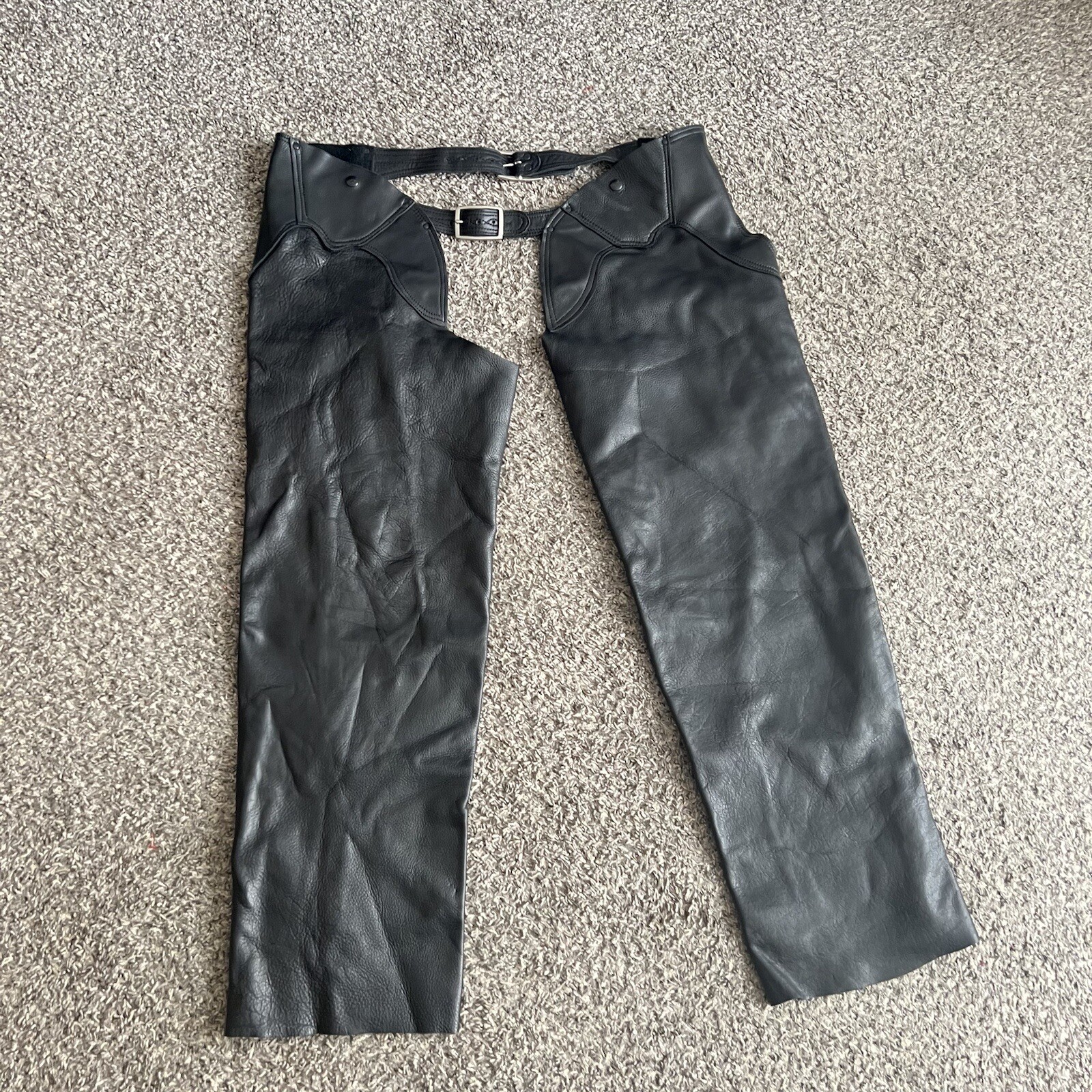 Vintage Black Leather Chaps Men's Fit Waist 36-44 Adj… - Gem