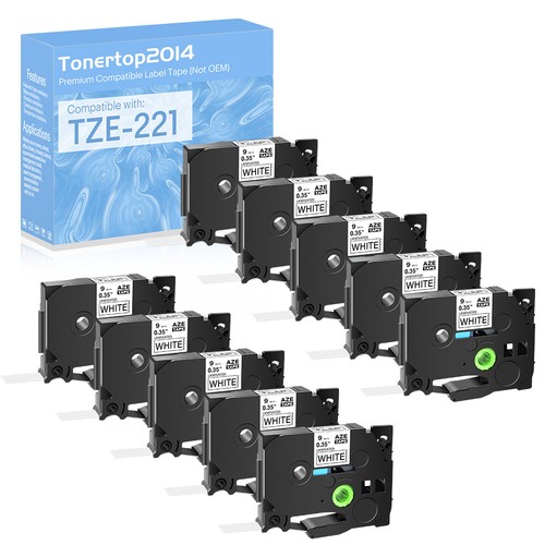 10 PK TZ Tze 221 Tape Black on White for Brother P-Touch GL100 PT200 ...