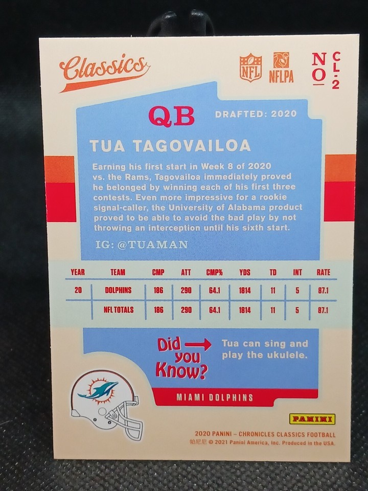2020 Chronicles Classics - Tua Tagovailoa RC #CL-2 Miami Dolphins | eBay