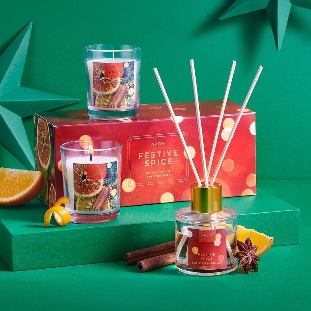 New AVON FESTIVE SPICE Reed Diffuser & Votives SET | eBay UK