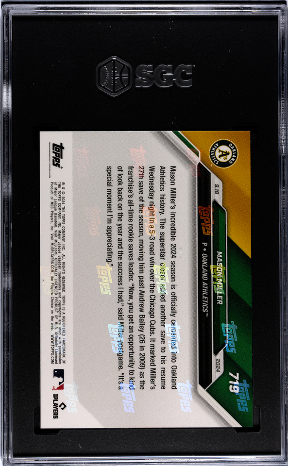 Mason Miller Rookie Saves Record 2024 MLB TOPPS NOW Card #719 SGC 9.5 ...