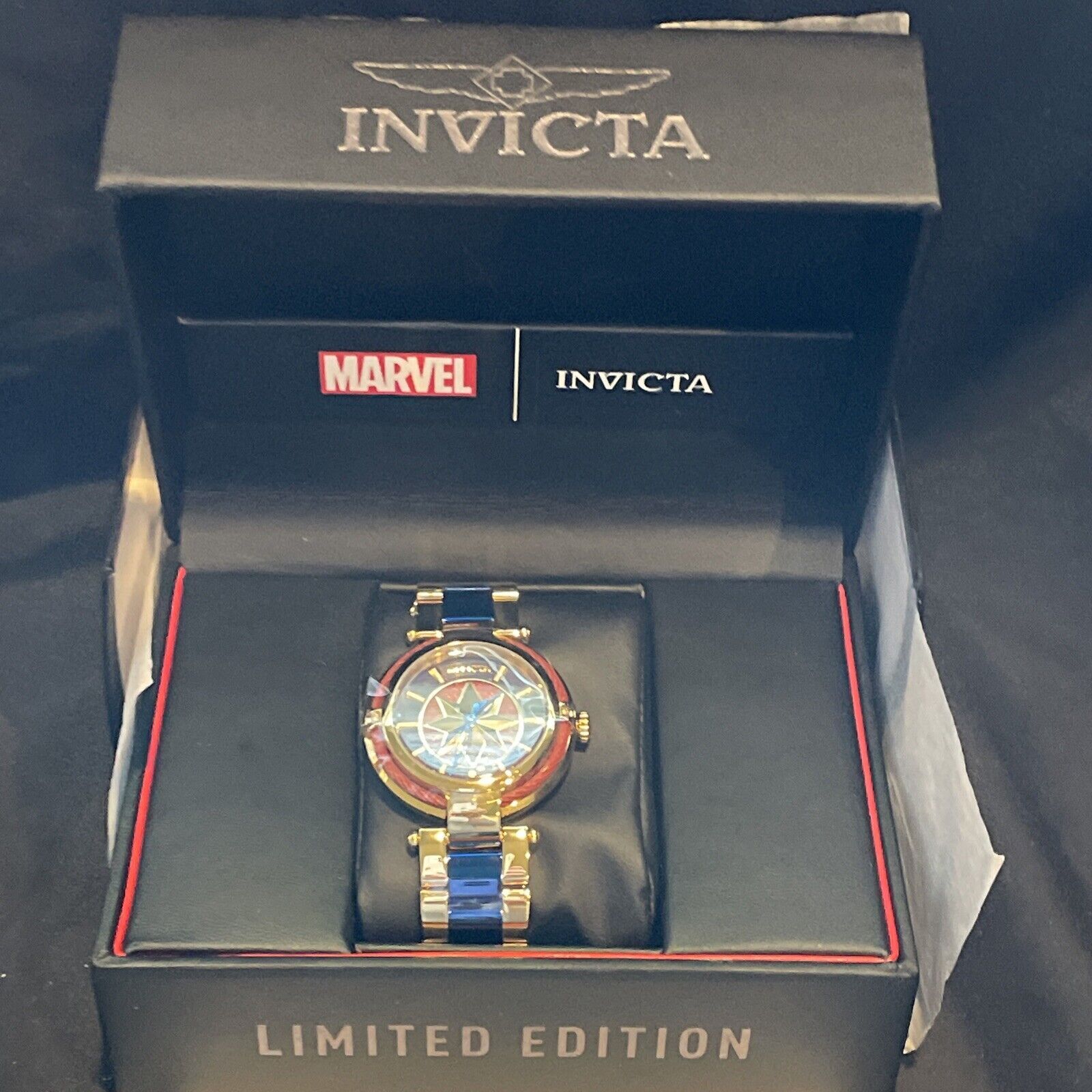 Invicta Women's 28832 Marvel Quartz 3 Hand Blue Red Gold Dial Watch for ...