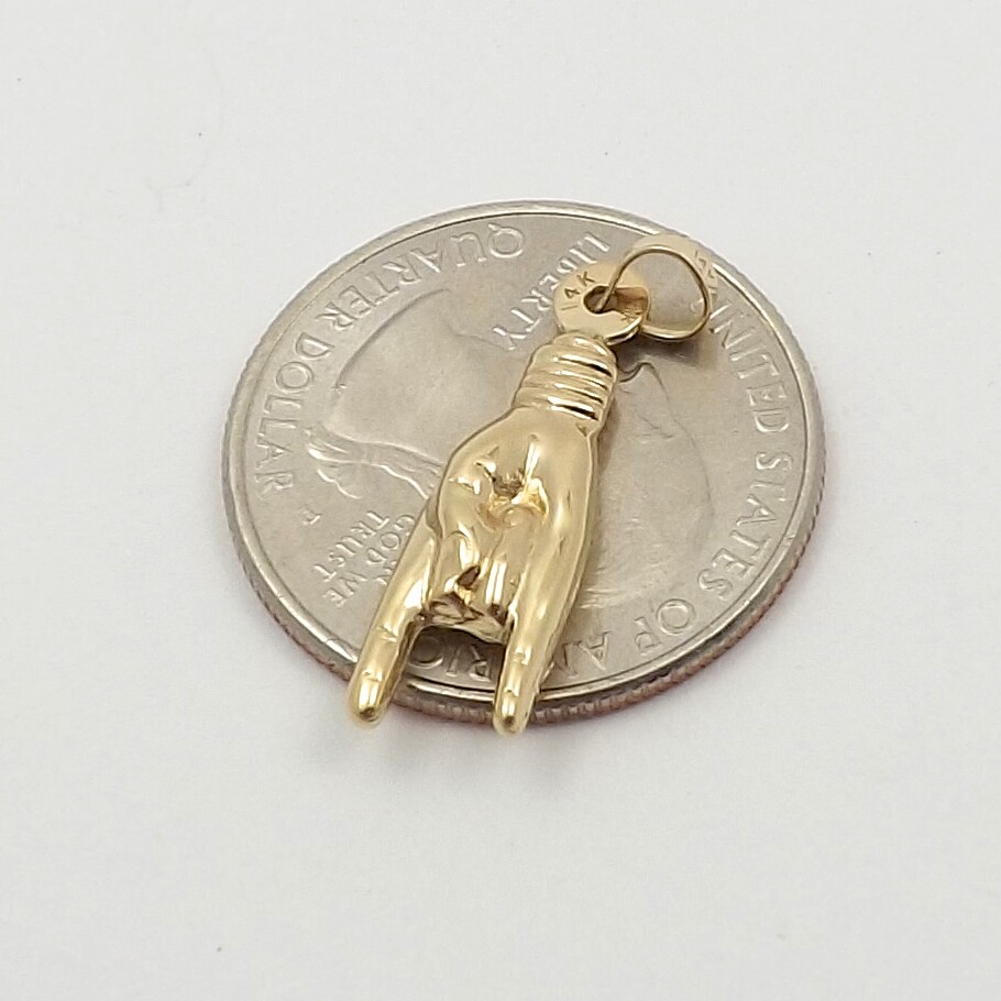 14K Gold Figa Hand Malocchio Ward Off Evil Rock On Medium Charm Pendant ...