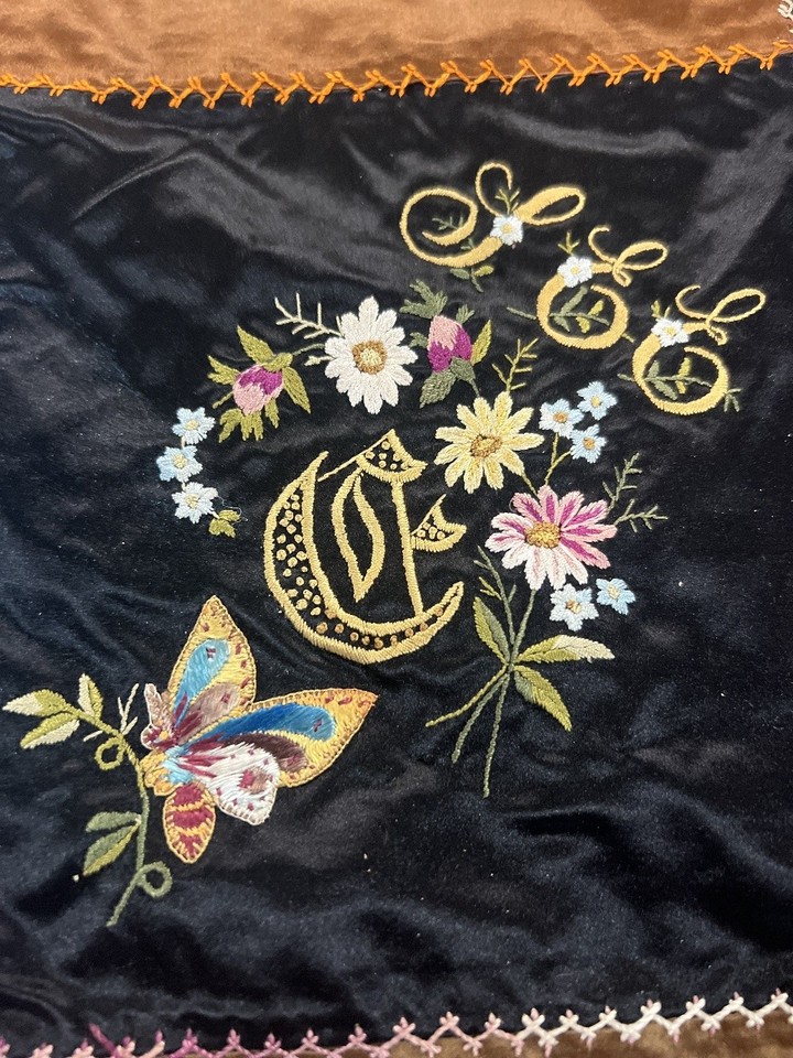 Antique Victorian 1884 Embroidered Quilt Museum Quality Silk Textile ...