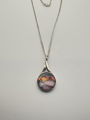 URSULA DUBA CLOISONNÉ ENAMEL CHAMPLEVE PENDANT NECKLACE 925 OOAK SUM ...