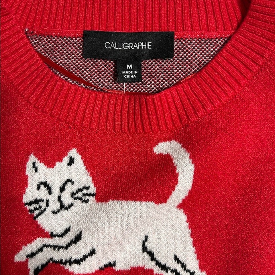 Anthropologie Red Sweater Cat Kitty Novelty Cozy Christmas Holiday ...