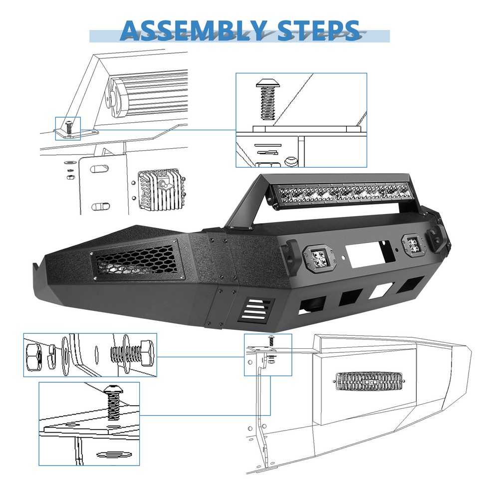 Steel Step front Bumper Assembly For Dodge Ram 1500 2013 2014-2018 w ...
