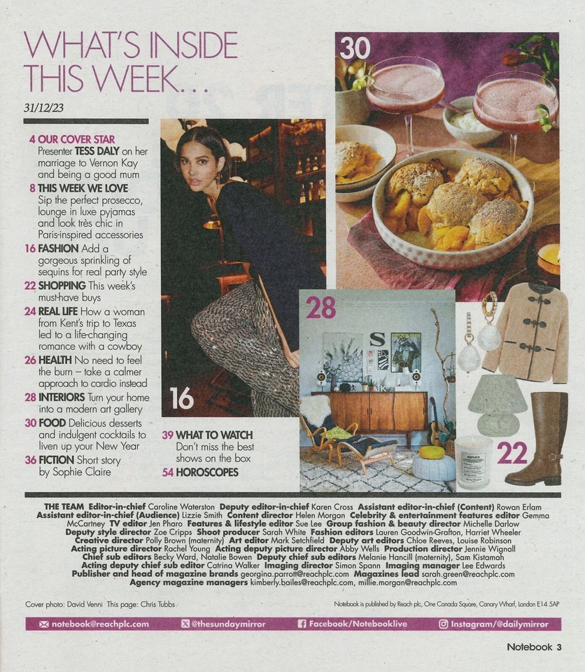 Sunday Mirror Notebook Magazine: Tess Daly, Vernon Kay, Sophie Claire ...