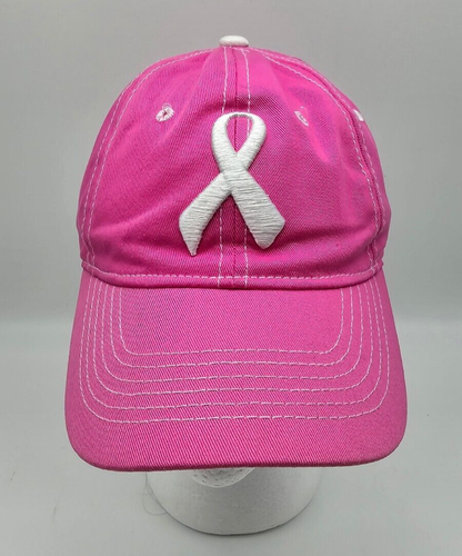 Pink Breast Cancer Awareness Baseball Cap Hat w/ White Ribbon Support ...