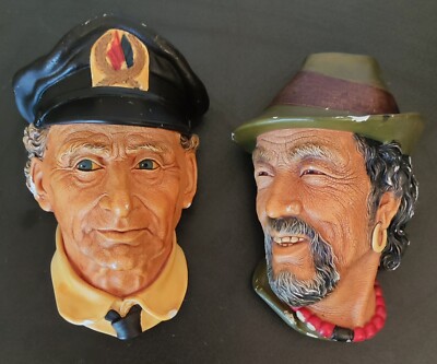 Two Vintage Bossons England Chalkware Plaque Wall Sea Captain & Tibetan ...