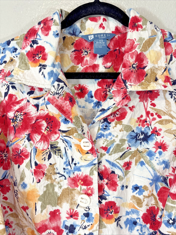 Koret Floral Cotton Blazer Jacket 16W Plus 3/4 Sleeve Button Front ...