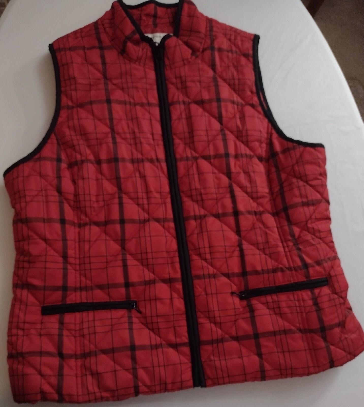 Womens Jones New York Quilted Zip Up Vest Size XL Red Black Plaid 2 ...