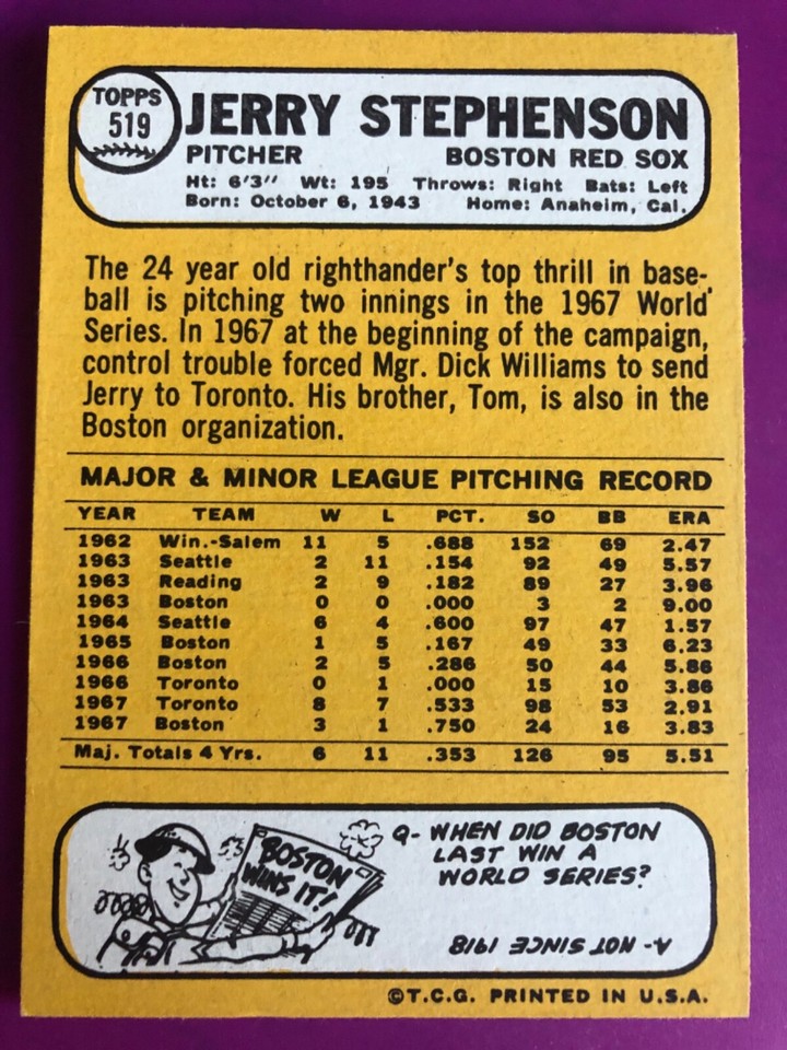 1968 Topps Baseball #519 Jerry Stephenson NM/MT | eBay