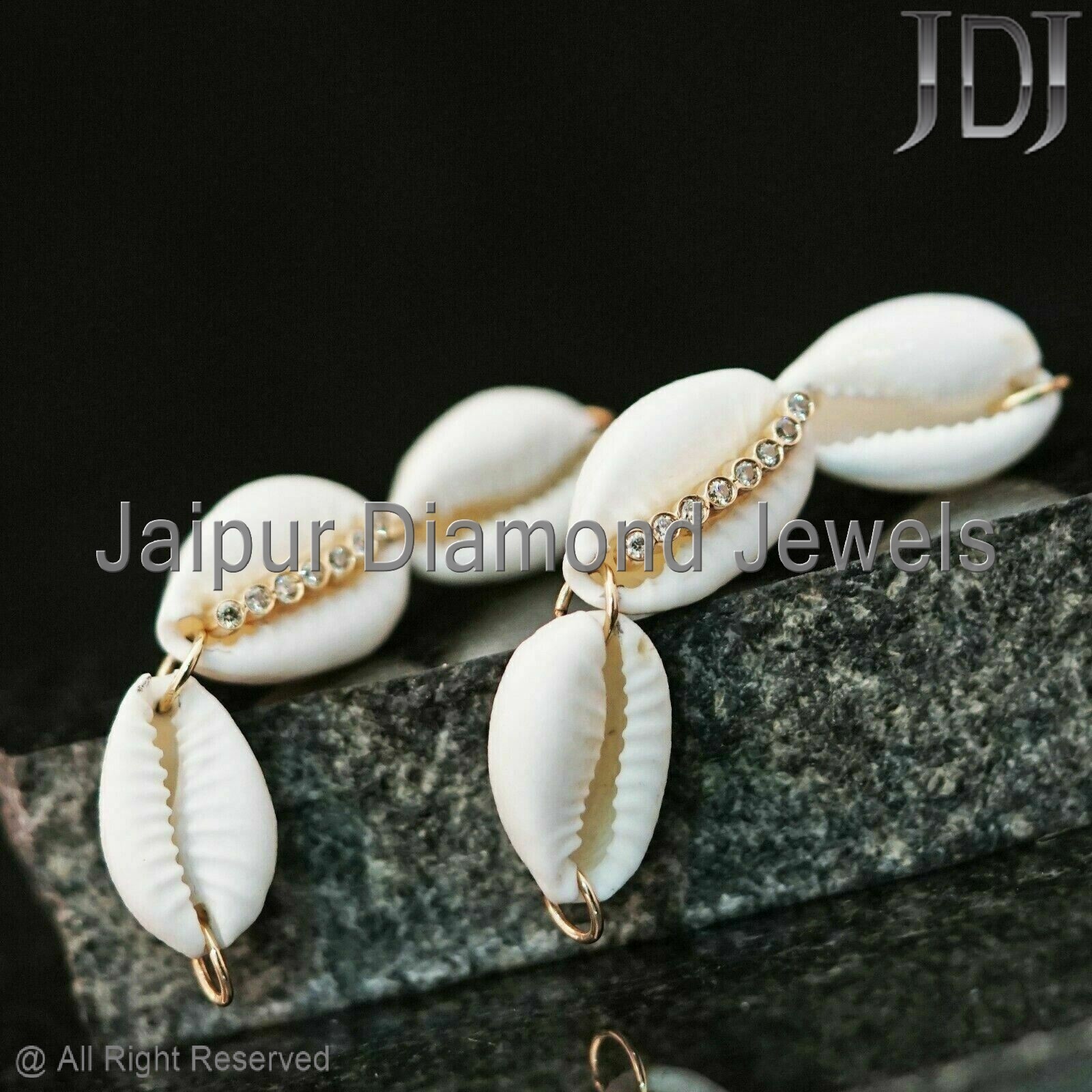 Solid 14K Yellow Gold Natural Diamond Cowrie Shell Charm Finding Gift ...
