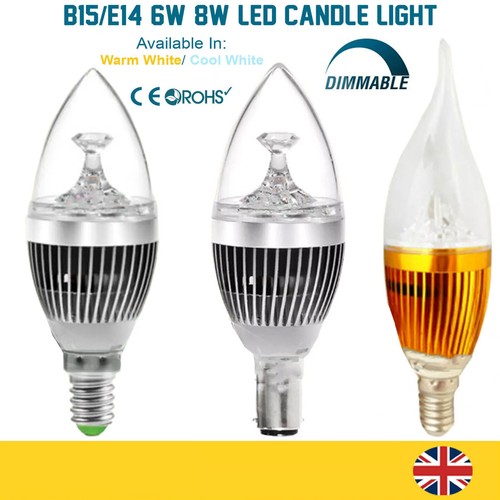 6W / 8W Dimmable LED Clear Candle & Bent Tip E14 B15 Light Bulb Lamp ...