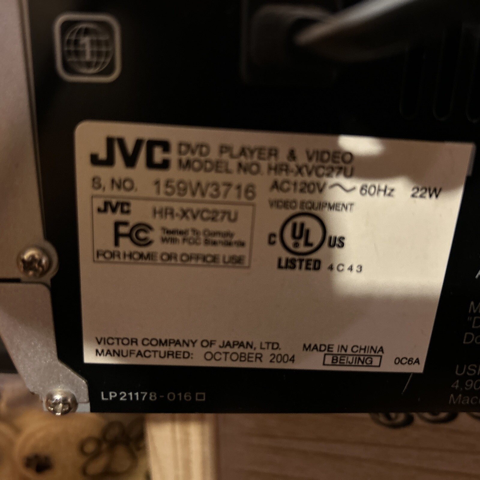 JVC HR-XVC27U VCR/DVD Combo Hi-Fi Digital Direct Progressive Scan with ...