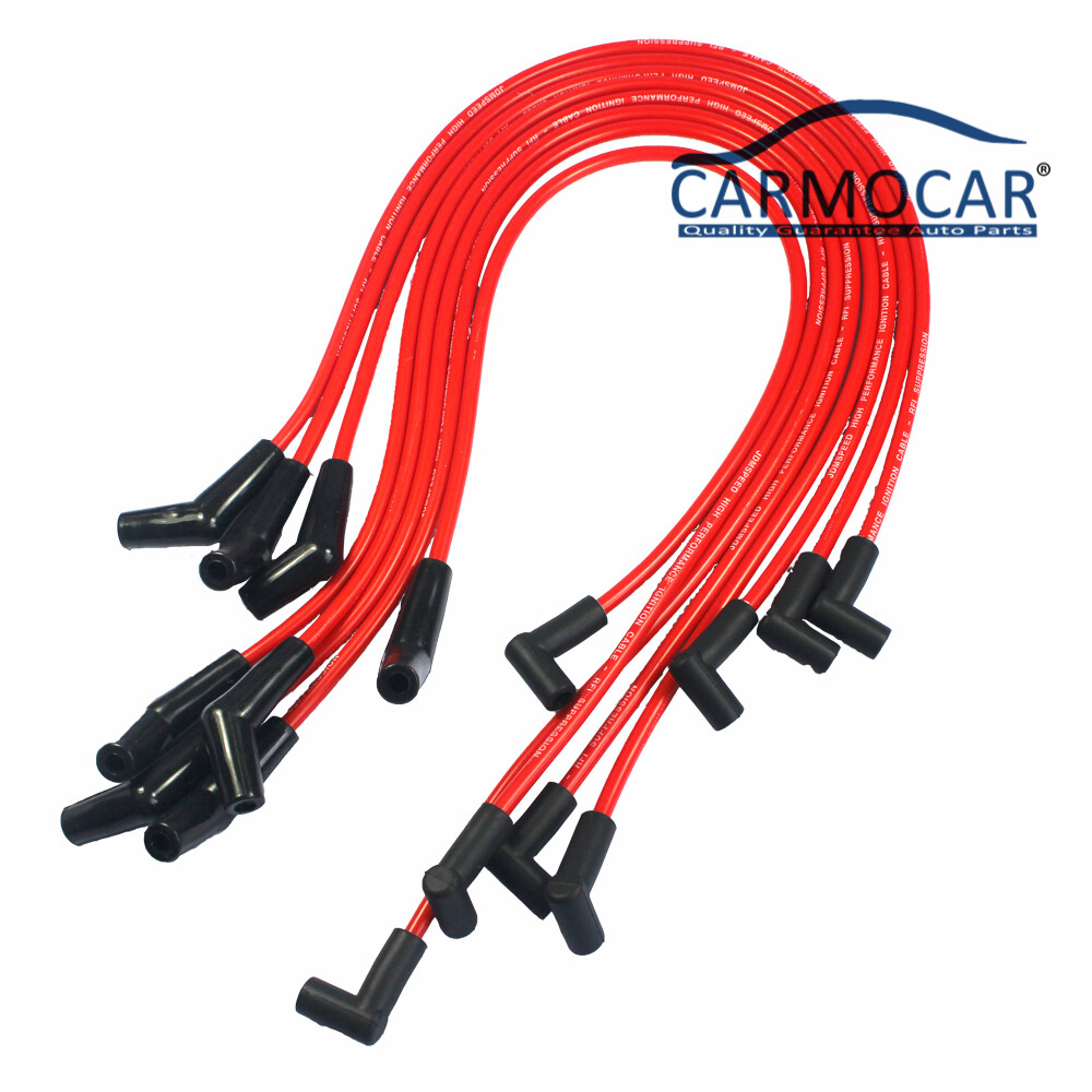 Red Spiral Core Spark Plug Wires 45 Degree End For BBC Chevy 396-427 ...