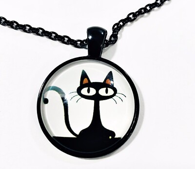 New Cat Kitten Pendant Necklace Cartoon Cute Big Eyes Black Tone Chain ...