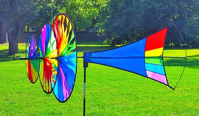 Large Rainbow Triple Garden Yard Spinner Toy UV Resistant Fabric ...