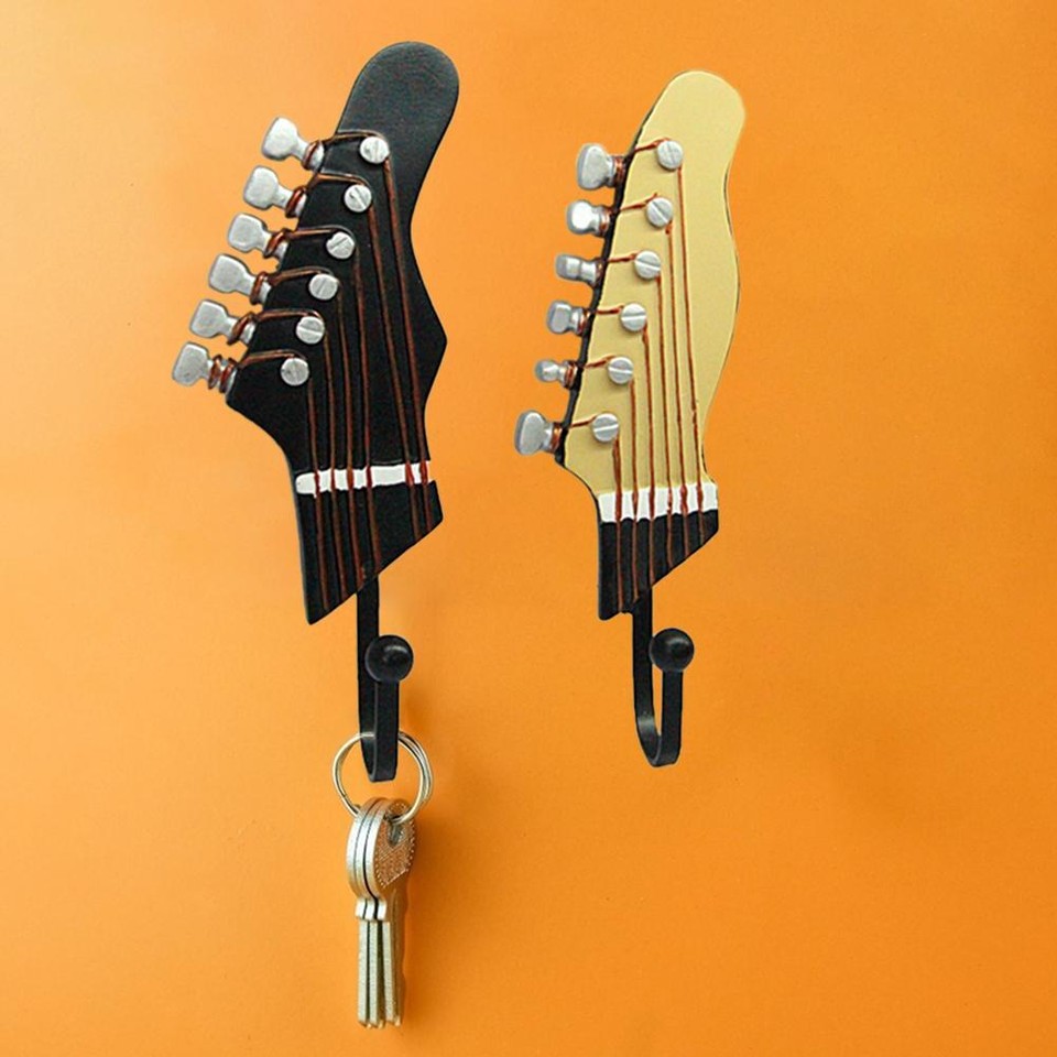 3Pcs Clothes Hanger Wall Mounted Guitar Head Shape Key Hat Holders for ...