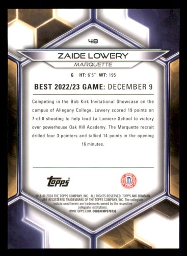 Zaide Lowery 2023-24 Bowman U Best #48 Blue Refractor /150 Marquette | eBay