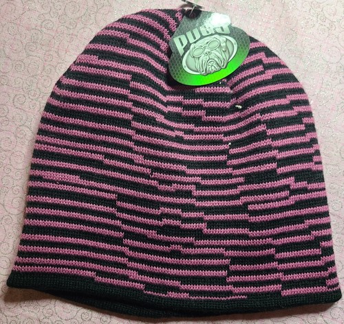 Pugs Brand Beanie Hat Purple & Black Striped One Size Fits All | eBay