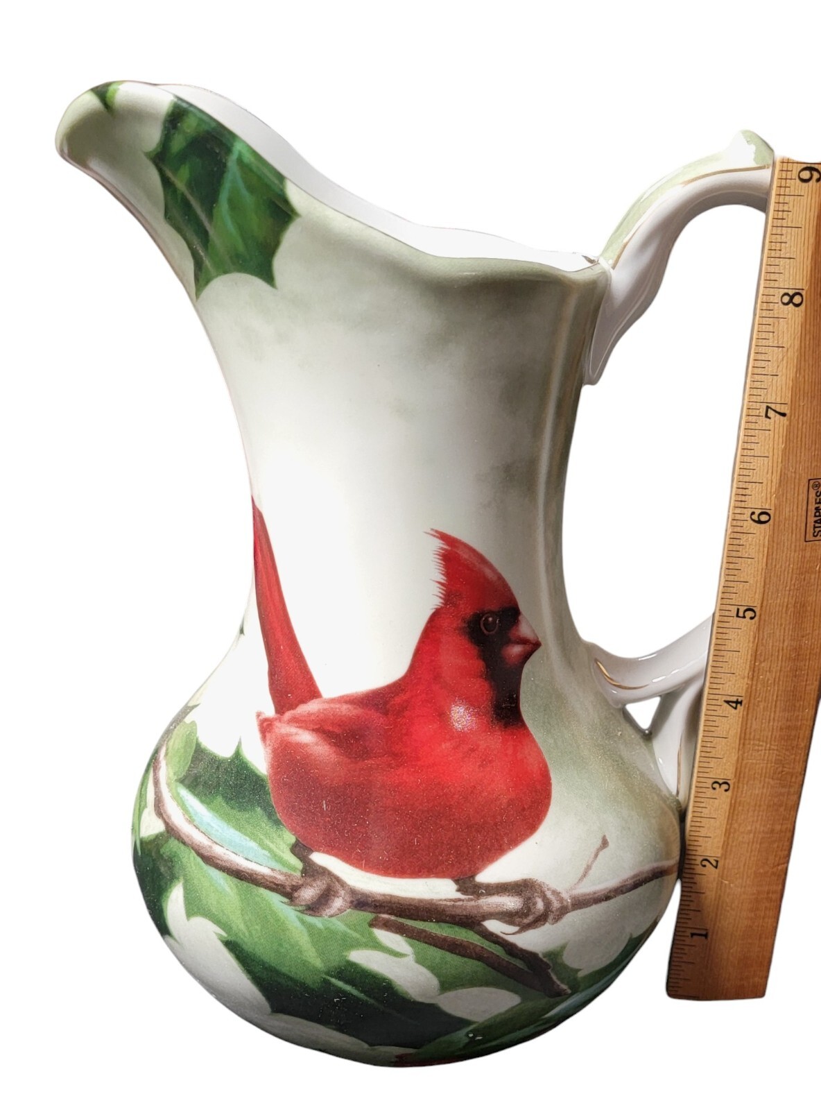10.5" Cardinal Holly Christmas Porcelain Pitcher Jug Hautman Bros ...