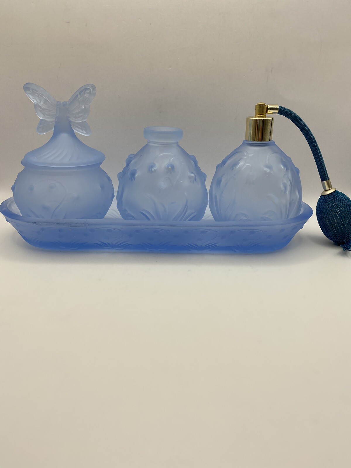 Vintage Frosted Blue Lily of The Valley Perfume Vanity Set | eBay