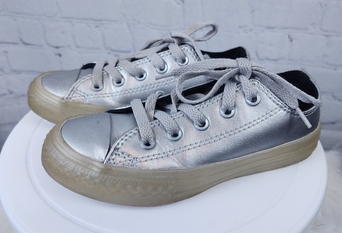 Converse All Star Junior Metallic Silver Low Top Gum Sole Ox Sneakers ...