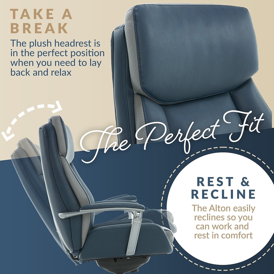 La-Z-Boy Alton Ergonomic Bonded Leather Swivel Executive Chair Blue ...