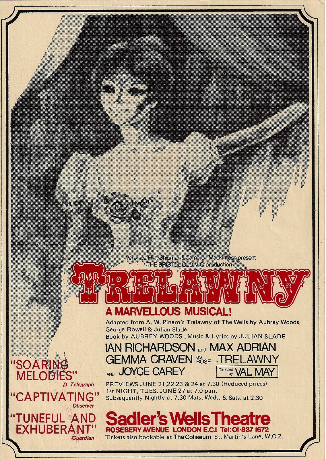 Gemma Craven "TRELAWNY" Ian Richardson / Max Adrian 1972 London Musical ...
