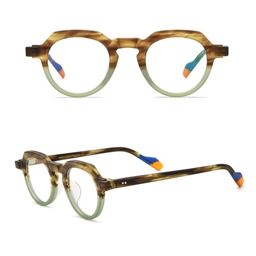 Vintage Round Eyeglass Frame Mixed-color Polygonal Spectacles Unisex ...