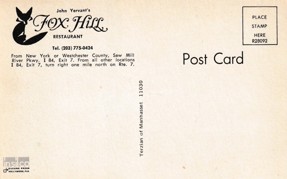 *Connecticut Postcard--"The Fox HIll Restaurant" (by John Vervant's ...