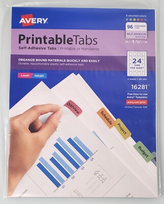 Printable Plastic Tabs with Repositionable 16281 Avery Pack of 96 | eBay