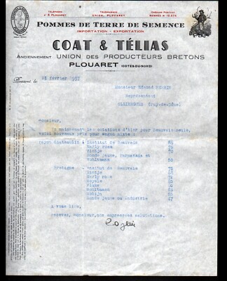 PLOUARET (22) POMMES DE TERRE ,UNION de PRODUCTEURS BRETONS "COAT ...