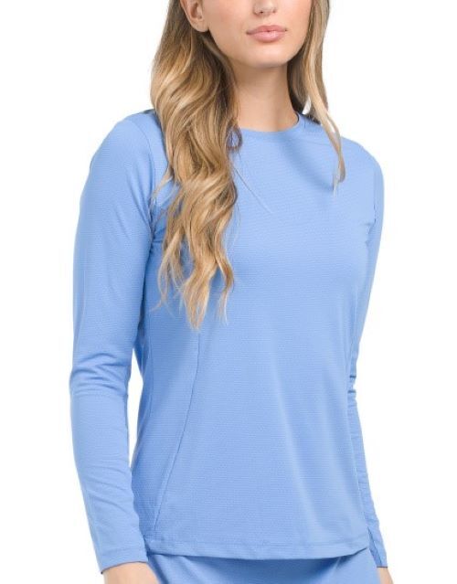 NWT Ladies GOTTEX Periwinkle Long Sleeve Crew Neck Shirt Ruffle Trim M ...