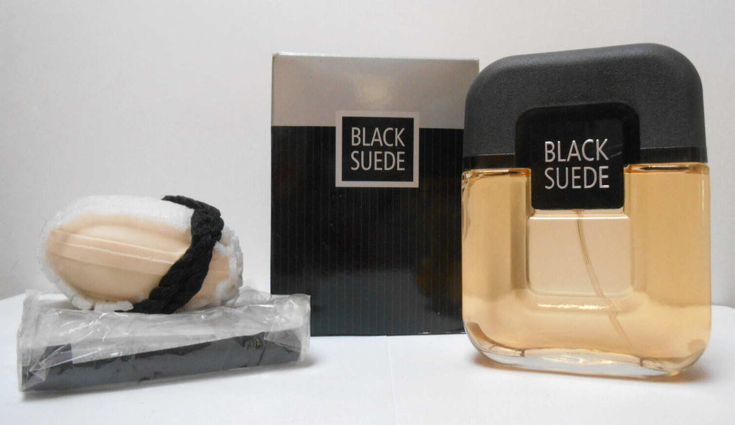 Avon Black Suede Cologne Spray 3.4 oz Soap on a Rope Leather Wallet ...