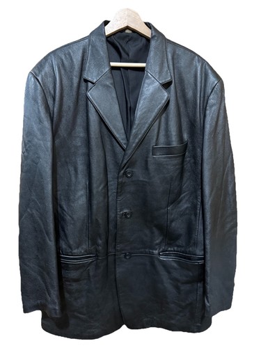 J Ferrar Black Leather Coat 3 Button Blazer Car Coat Soft Men's Large ...