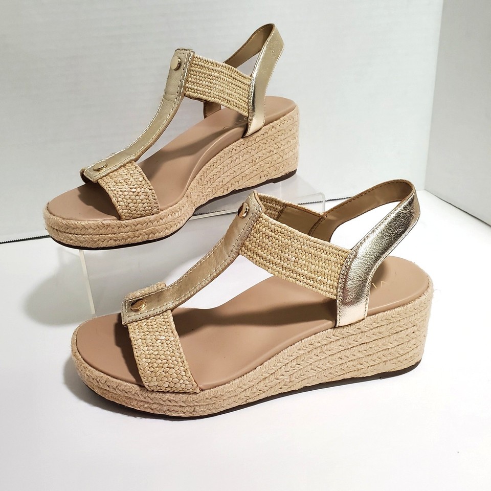 Vionic Calera Platform Sandals Womens 9 Gold Leather Espadrille Ankle ...
