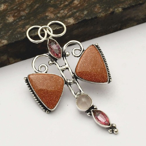 Goldstone Pink Topaz Gemstone Handmade Butterfly Pendant Jewelry 2.6 ...