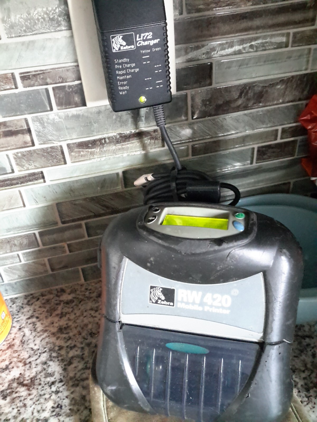 Zebra RW420 Mobile Barcode Thermal Printer w/ Battery Charger LI72 ...