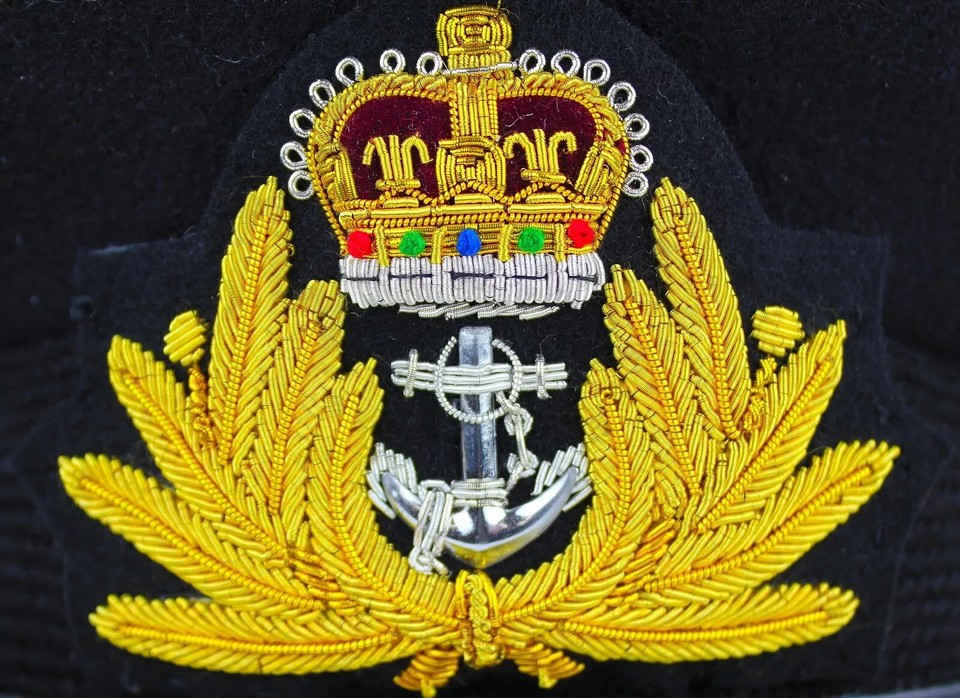 ROYAL NAVY OFFICER HAT CAP CAPT ADMIRAL Bullion Badge KING CROWN | eBay