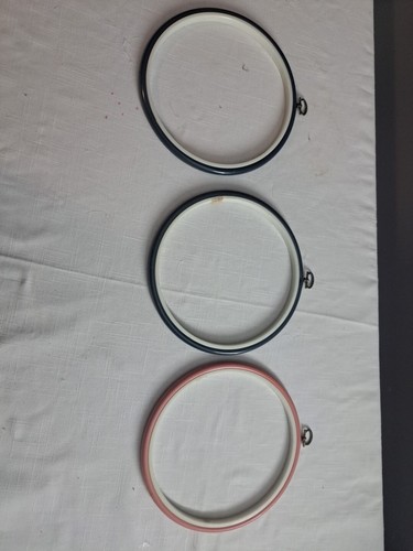 3 Vintage 8" Embroidery Cross Stitch Decorative Hoop Frames Pink And ...